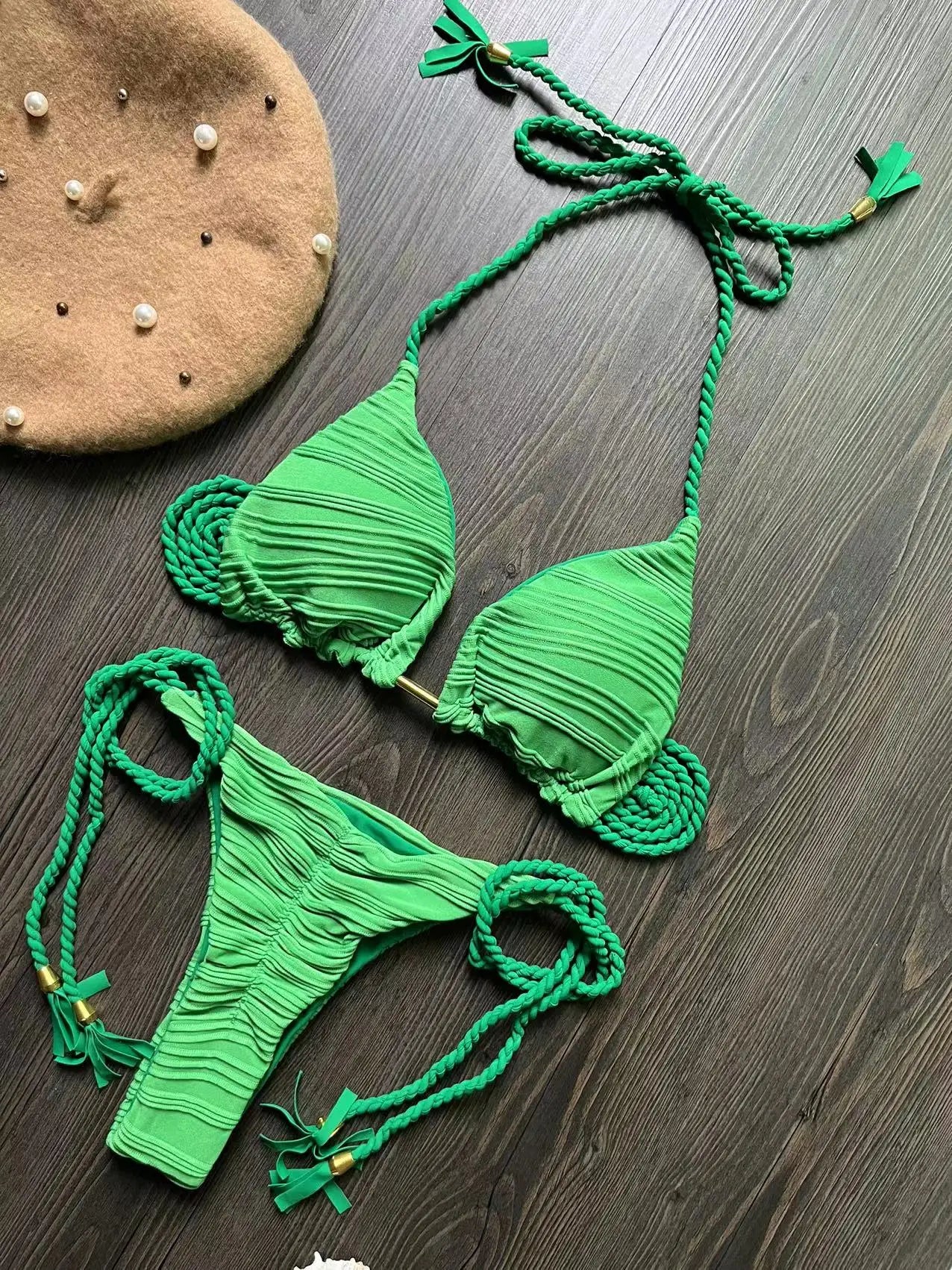 Green Braided Triangle Bikini Set For Women on Luulla