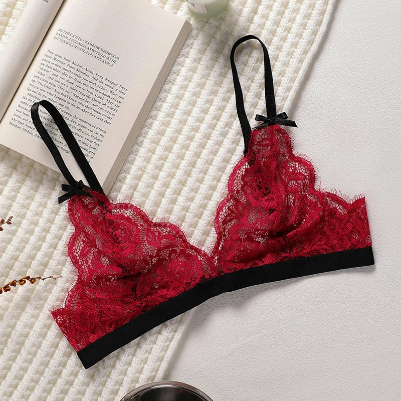 Red Lace Bralette With Black Adjustable Straps on Luulla