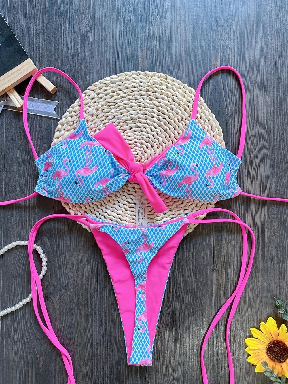 Flamingo Print Pink And Blue Bikini Set on Luulla