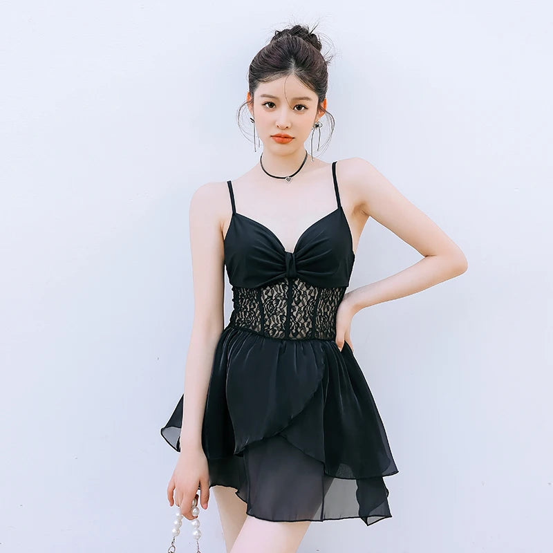 Elegant Black Lace Overlay Mini Dress on Luulla