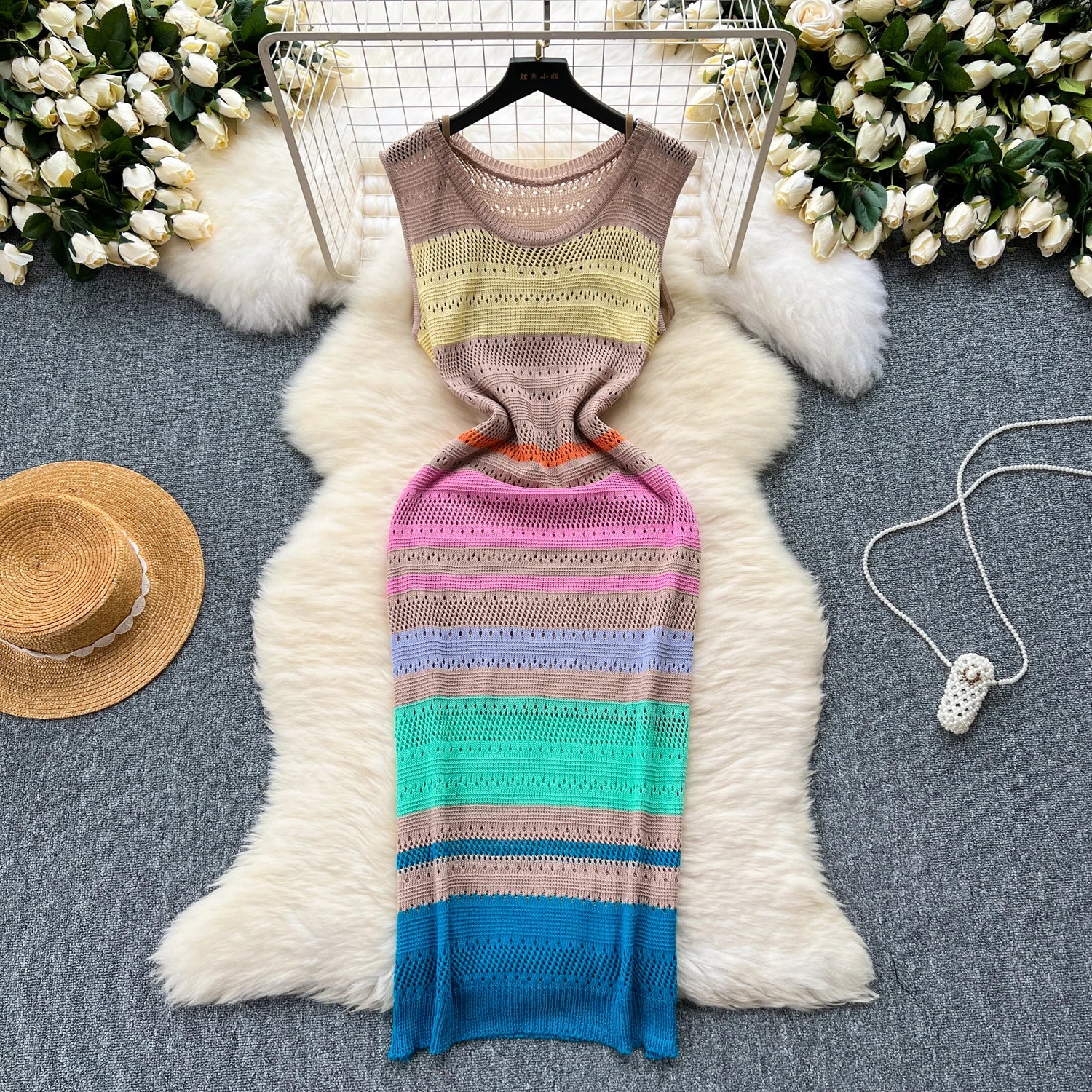 Colorful Knit Maxi Dress For Women on Luulla