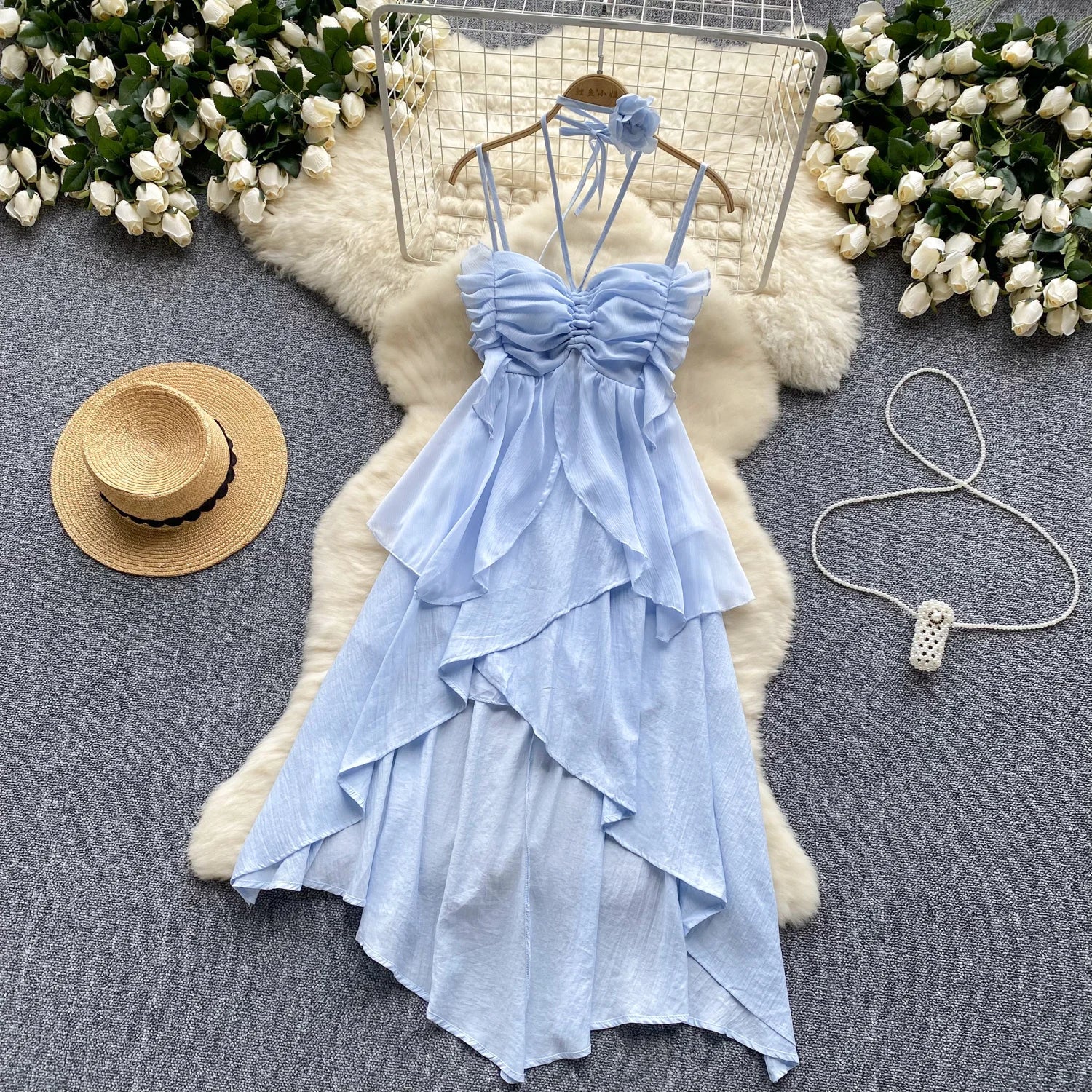 Elegant Light Blue Layered Summer Dress on Luulla