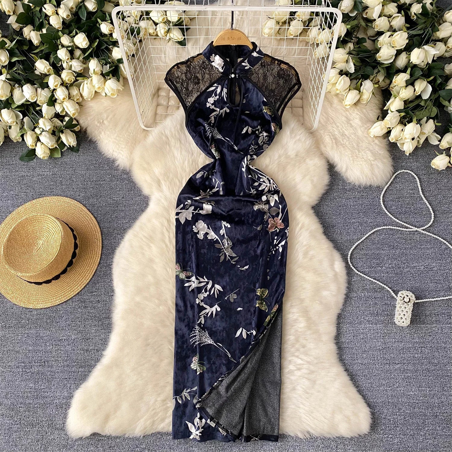 Elegant Floral Print Traditional Cheongsam Dress on Luulla