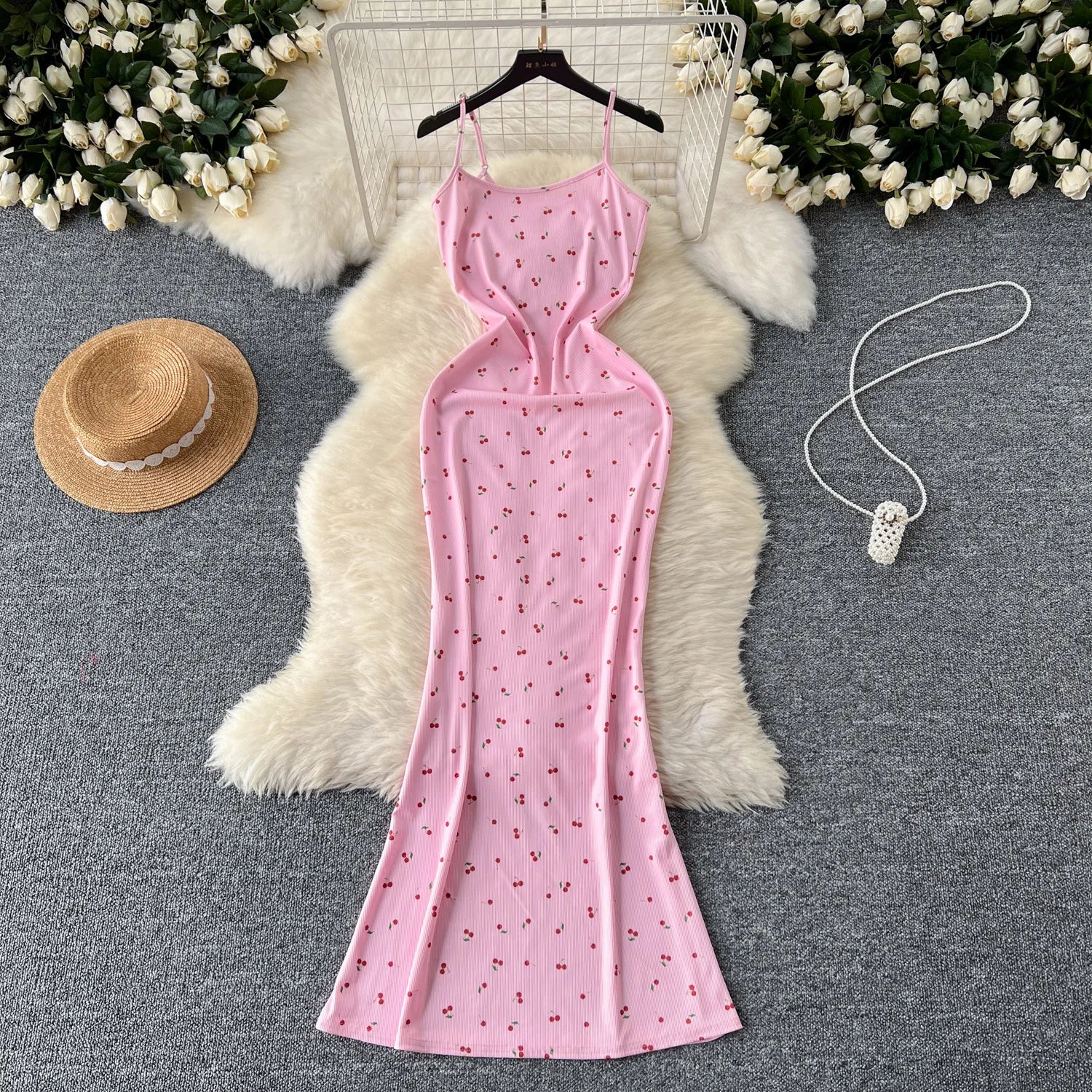 Pink Floral Slip Dress With Spaghetti Straps on Luulla