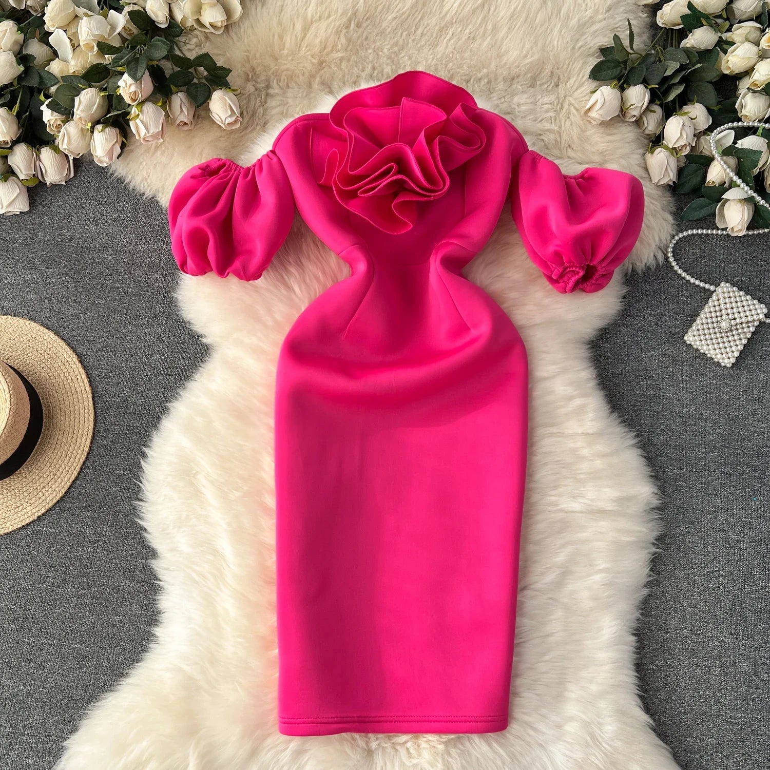 Elegant Pink Off-shoulder Bodycon Dress on Luulla