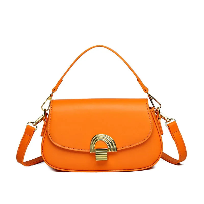 Elegant Orange Leather Handbag With Gold Clasp on Luulla