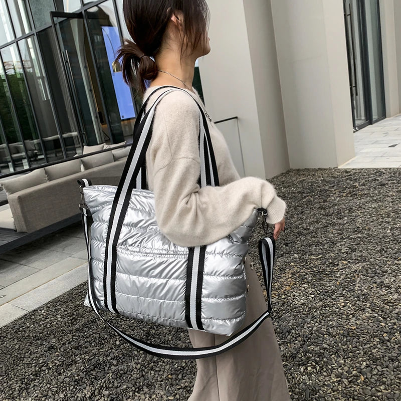 Stylish Silver Quilted Tote Bag For Women on Luulla