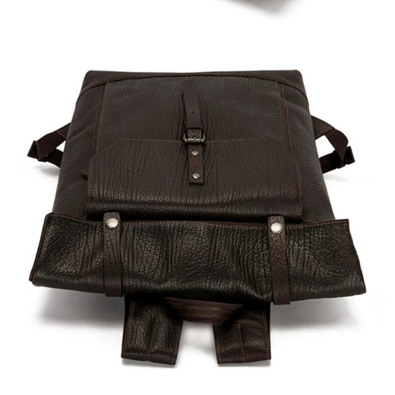 Vintage Brown Leather Backpack With Buckle Straps on Luulla