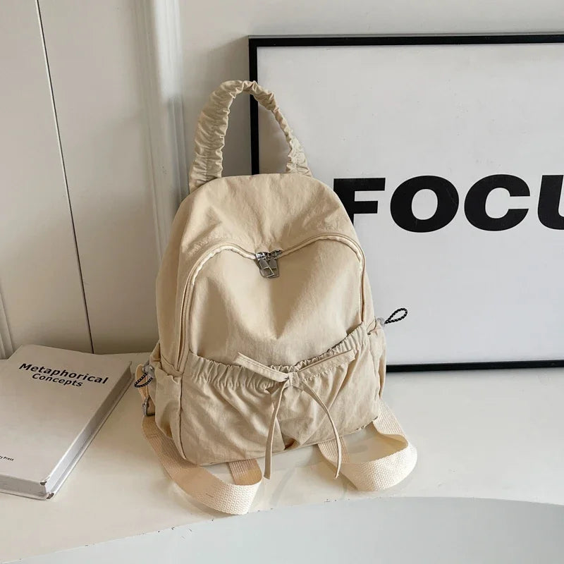 Beige Lightweight Casual Backpack With Drawstring Closure on Luulla