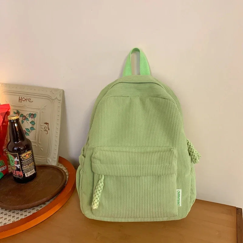 Mint Green Corduroy Backpack With Pockets on Luulla