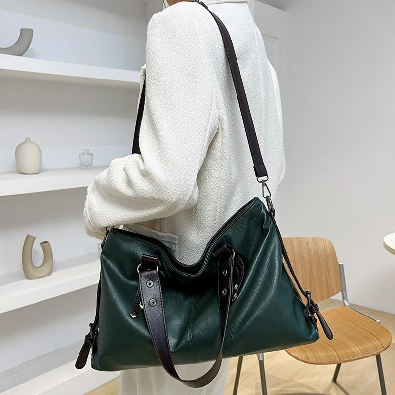 Stylish Dark Green Leather Shoulder Sling Bag on Luulla