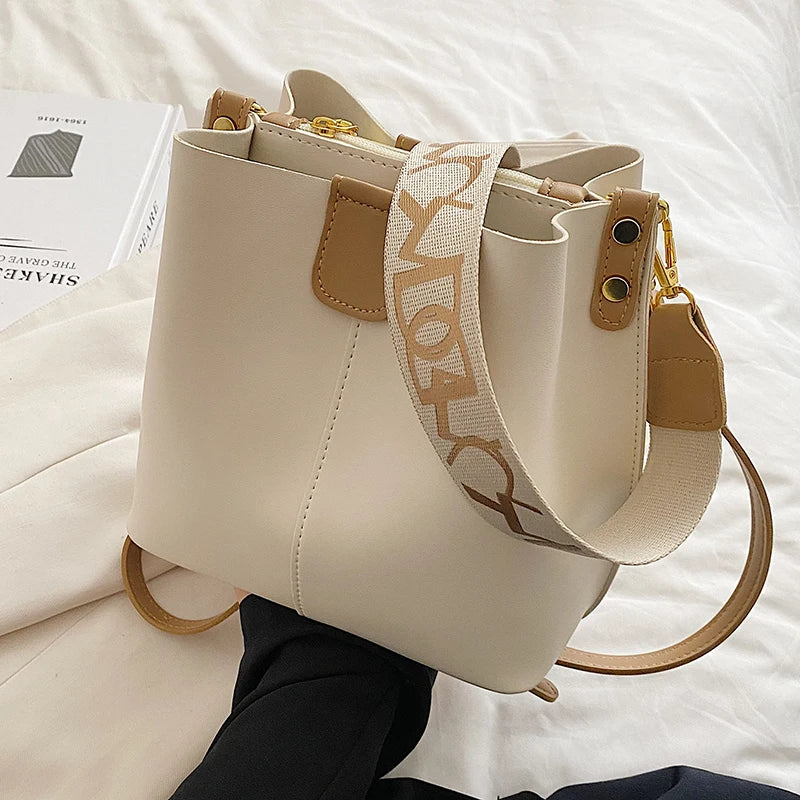 Stylish Beige Leather Crossbody Bag With Strap on Luulla