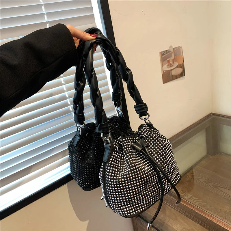 Rhinestone Embellished Drawstring Bucket Bag Collection on Luulla