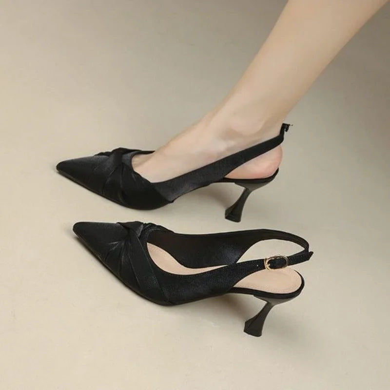 Elegant Black Pointed Toe Slingback Heels on Luulla