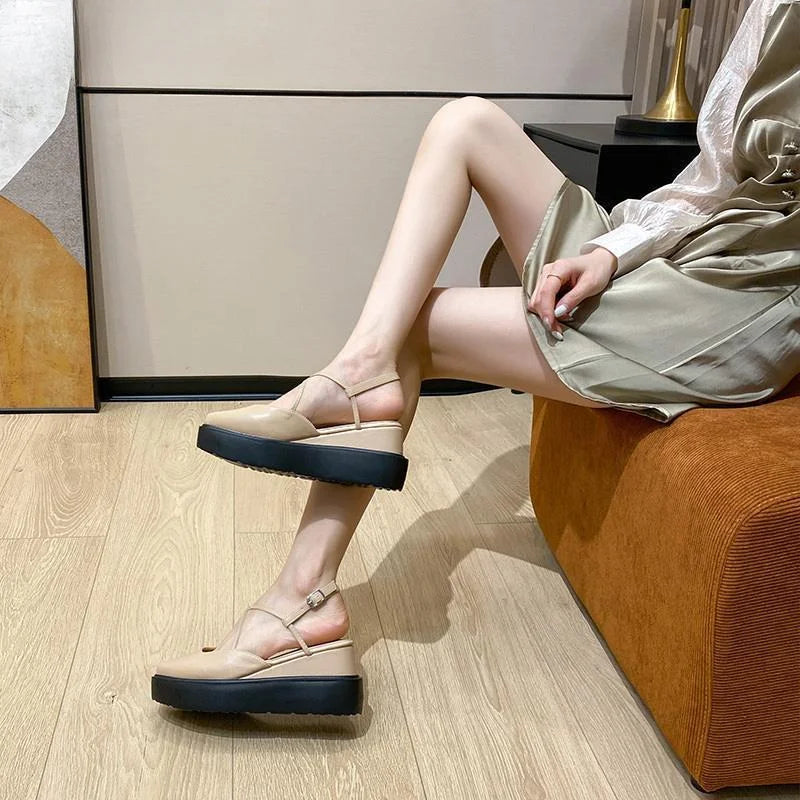 Beige Strap Platform Wedge Sandals For Women on Luulla