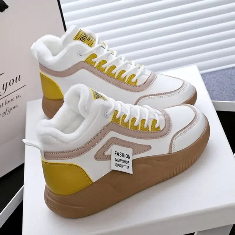 Stylish White And Yellow High-top Sneakers on Luulla