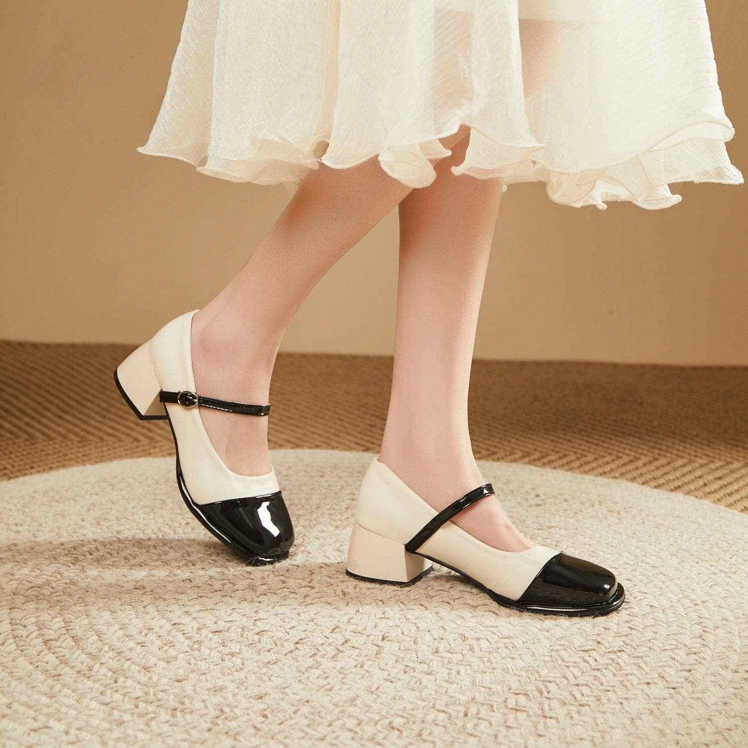 Two-tone Block Heel Mary Jane Shoes on Luulla