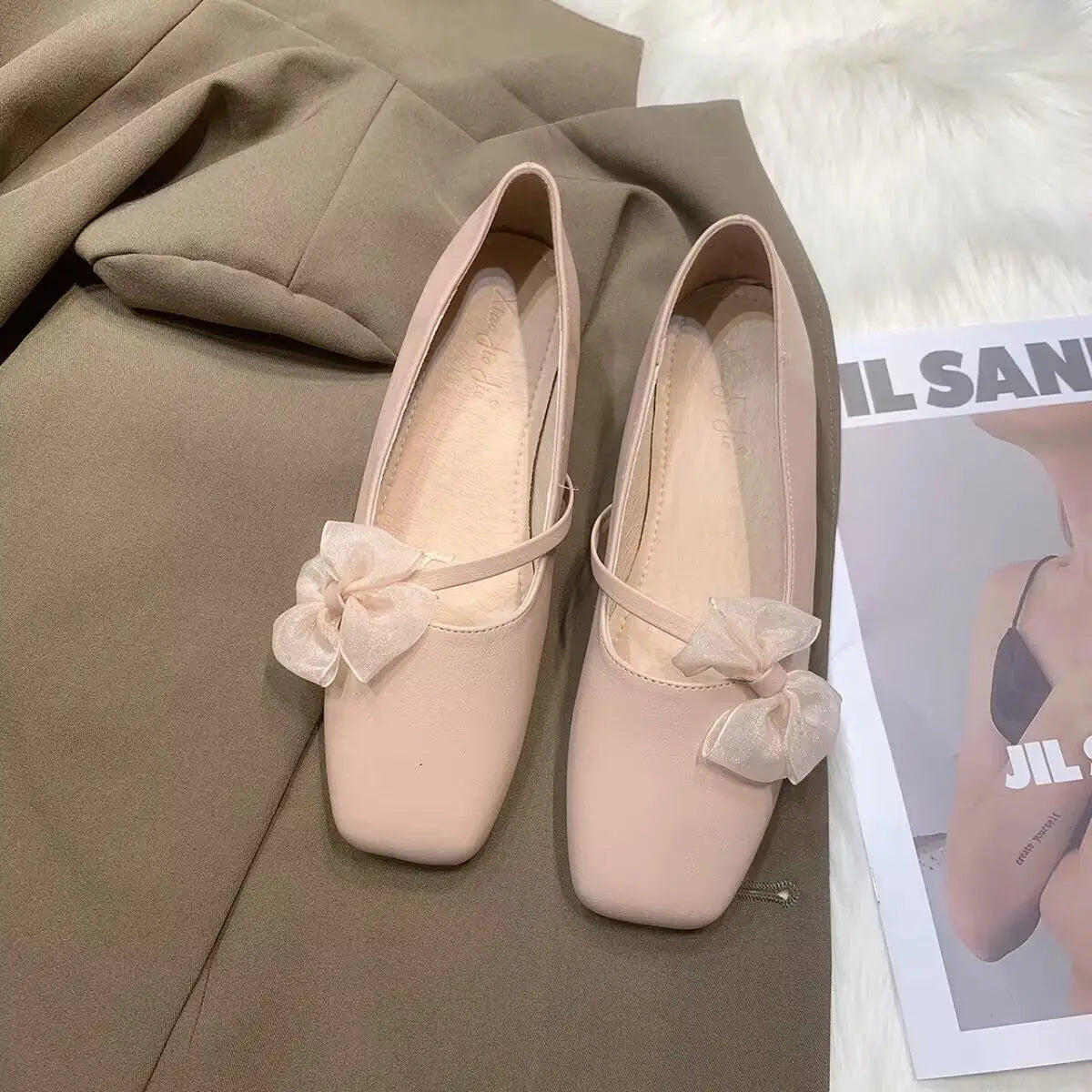 Elegant Beige Flats With Bow Detail on Luulla