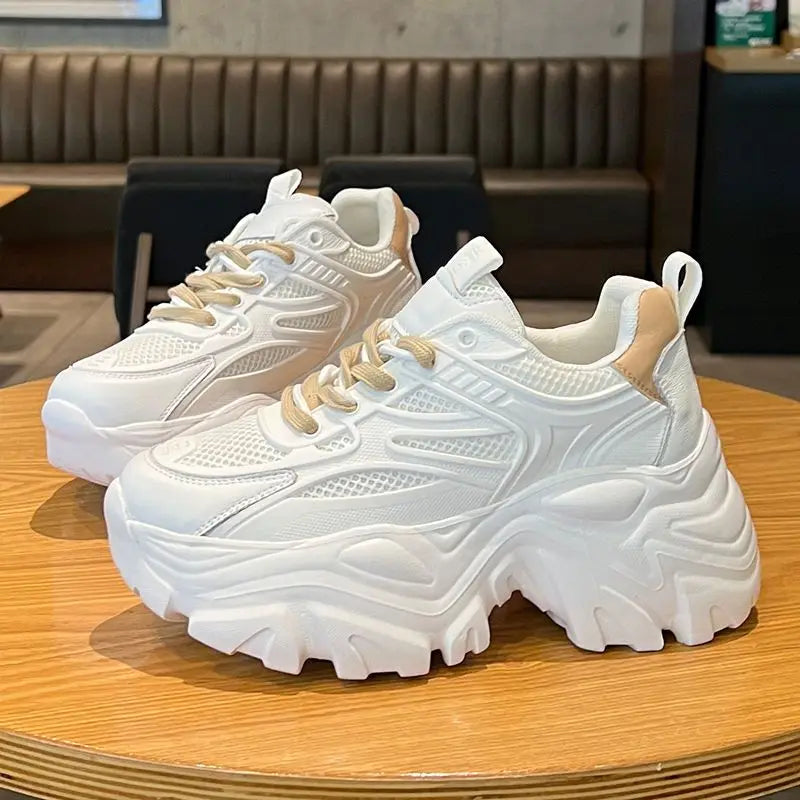 Womens Chunky White Platform Sneakers For Running on Luulla