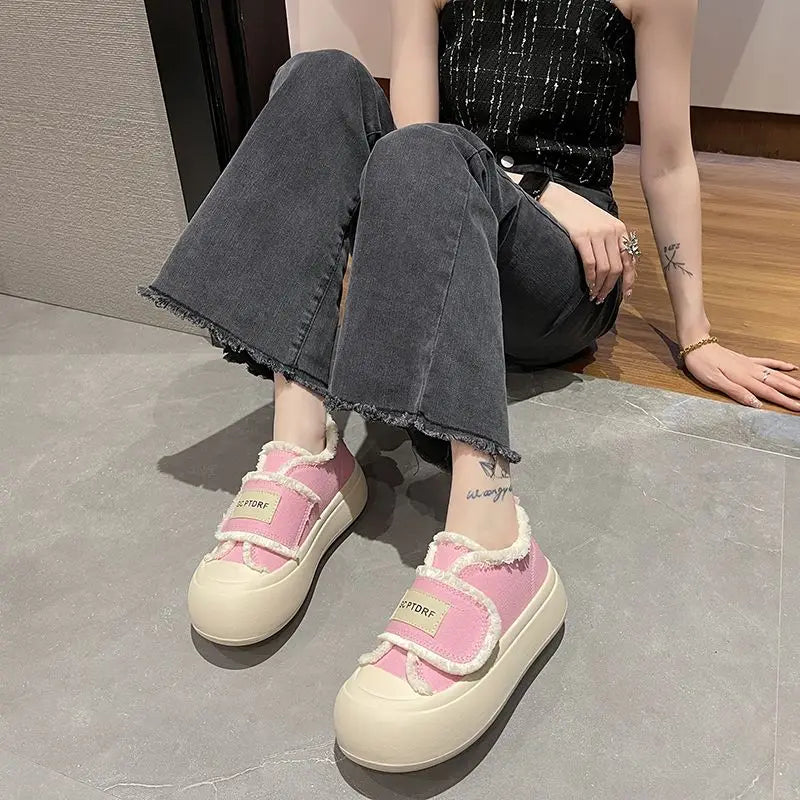 Pink Fuzzy Platform Sneakers With Velcro Straps on Luulla