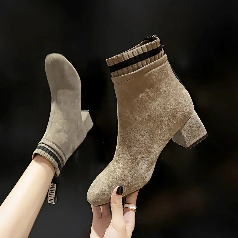 Chic Womens Suede Ankle Boots With Heels on Luulla