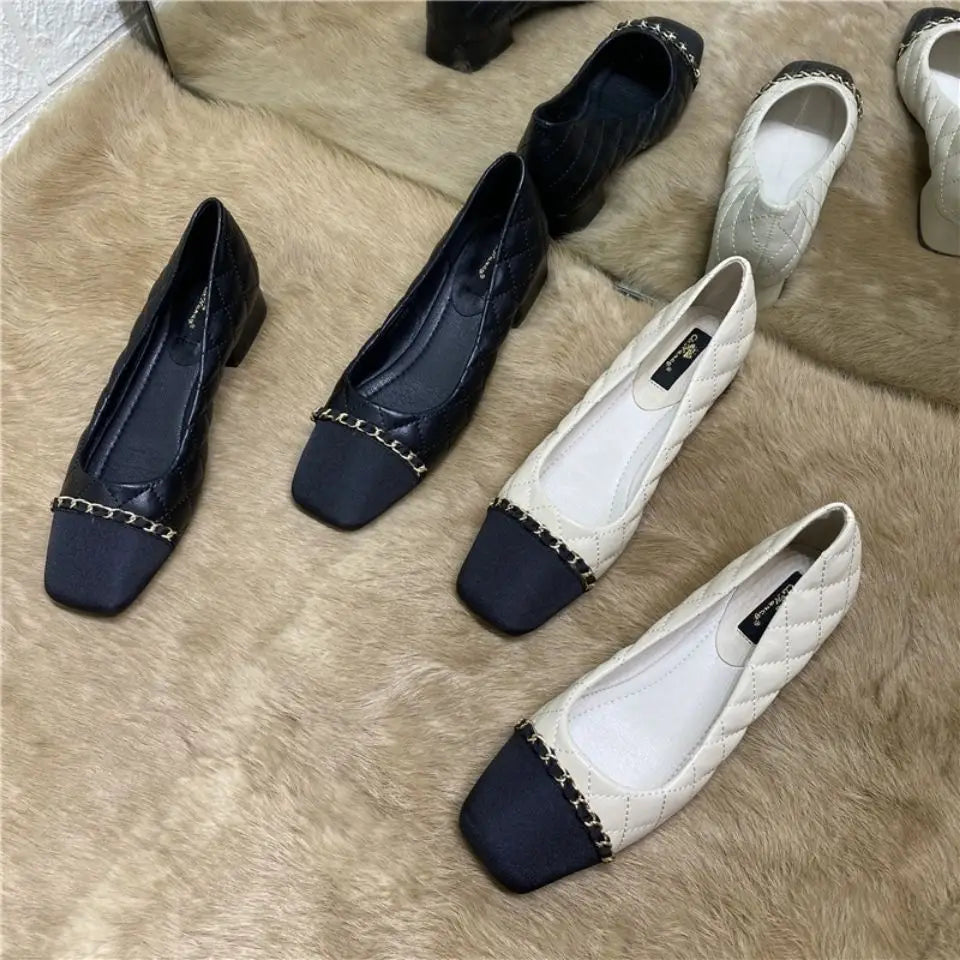 Elegant Quilted Flats With Chain Accent Design on Luulla