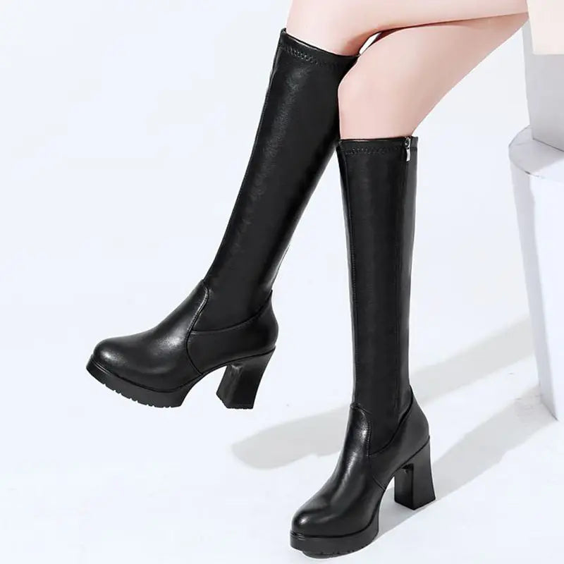 Elegant Black Knee-high High Heel Boots E on Luulla
