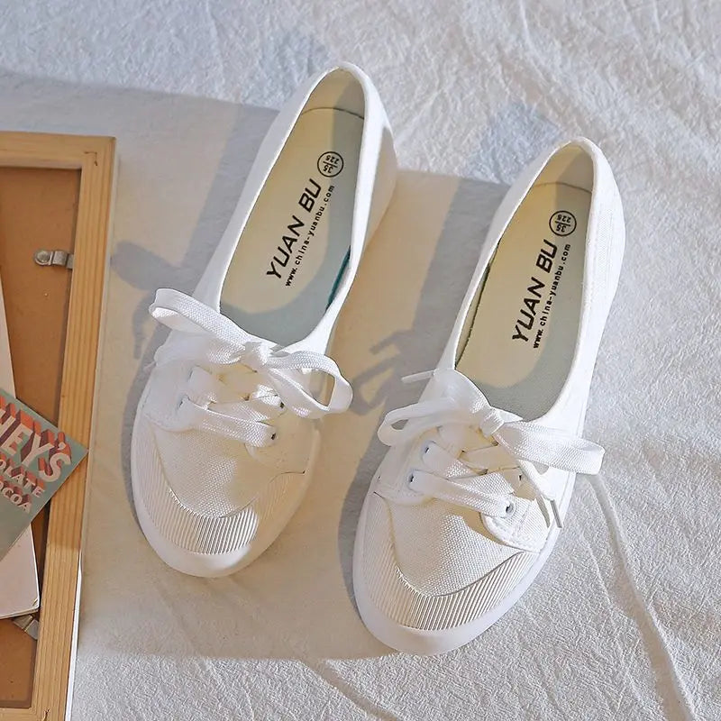Classic White Canvas Sneakers With Ribbon Laces on Luulla