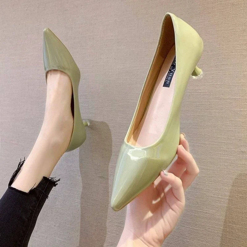 Chic Olive Green Patent Leather Stiletto Heels on Luulla