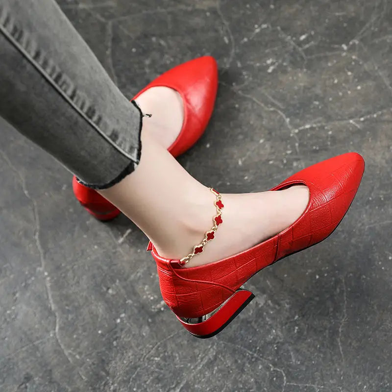 Stylish Red Pointed Toe Chunky Heel Shoes on Luulla