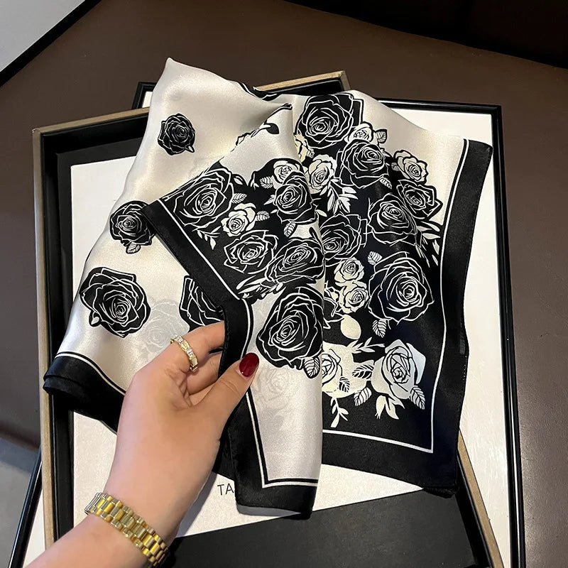 Elegant Rose Pattern Silk Scarf For Women on Luulla