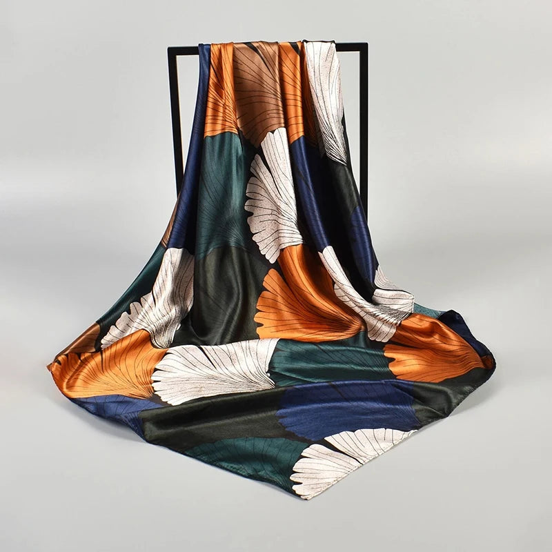 Elegant Floral Silk Scarf With Geometric Patterns on Luulla