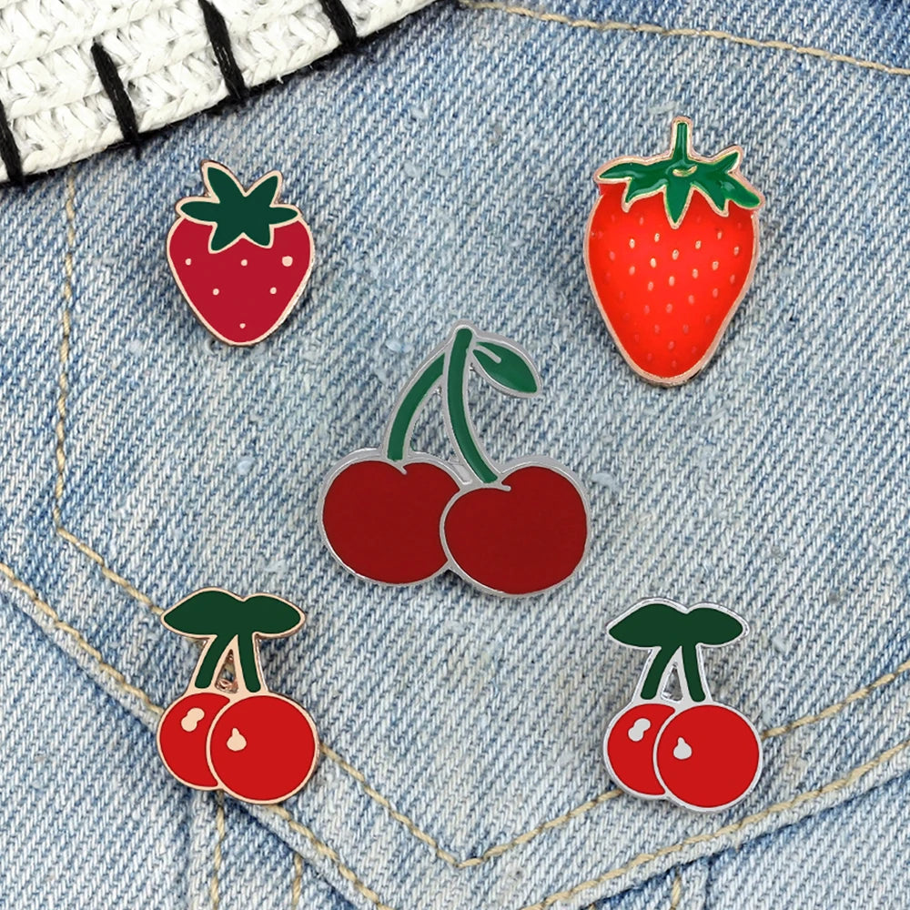 Retro Strawberry Cherry Enamel Pins Set Collection on Luulla