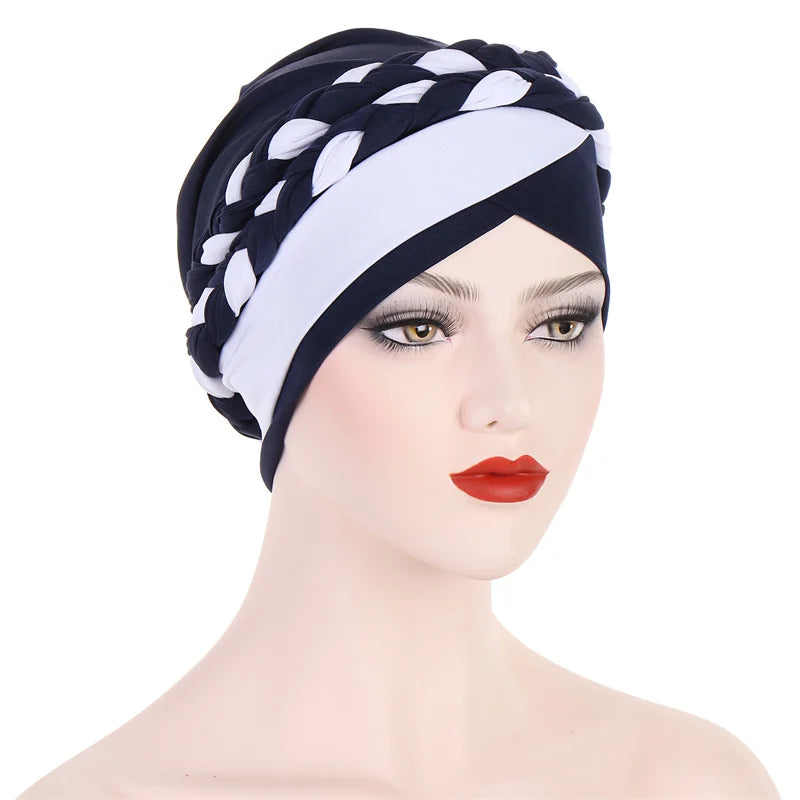 Elegant Two-tone Fabric Braided Head Wrap on Luulla