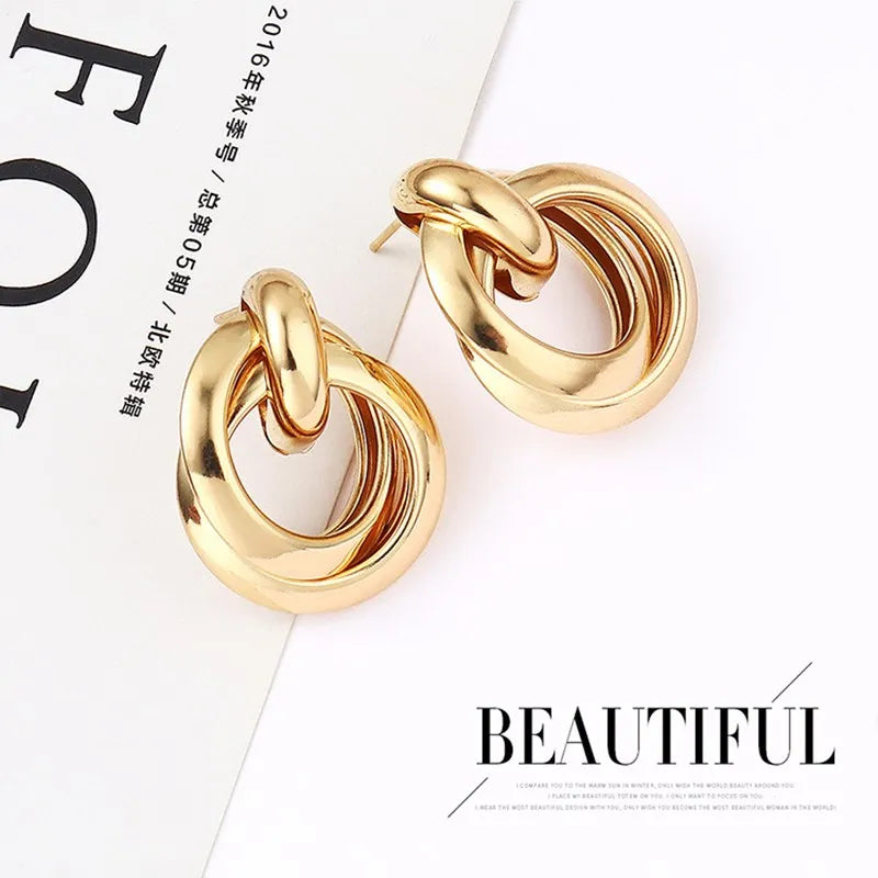 Gold Triple Loop Knot Drop Earrings on Luulla