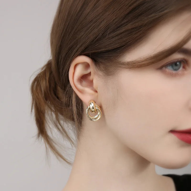 Gold Triple Loop Knot Drop Earrings on Luulla