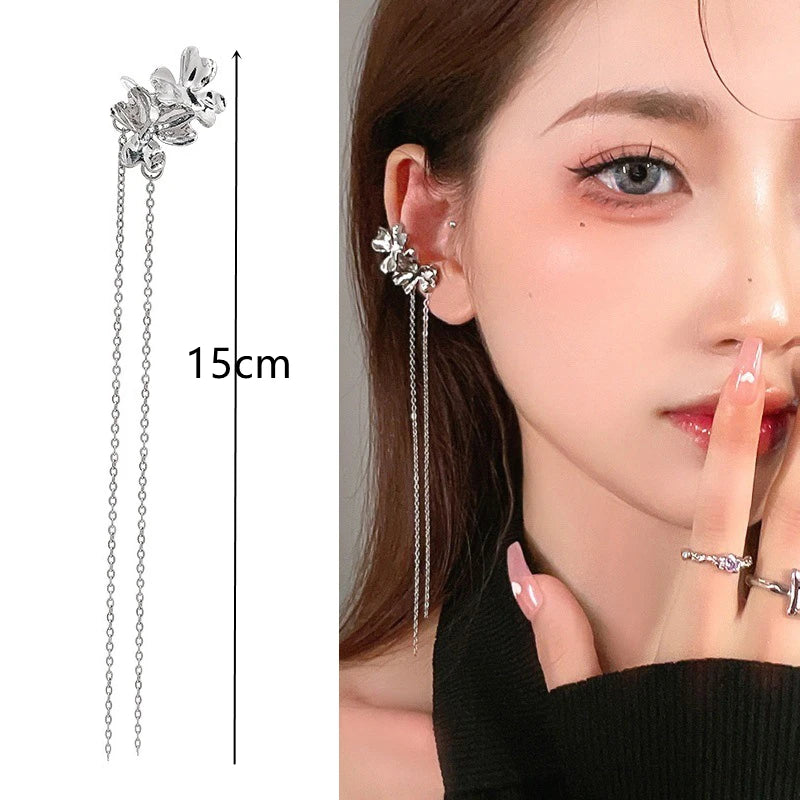 Butterfly Chain Earrings With Pearl Accents on Luulla