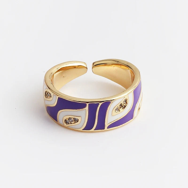 Colorful Adjustable Enamel Gold-plated Statement Rings on Luulla