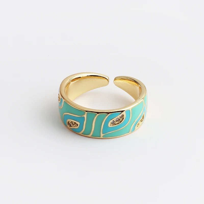 Colorful Adjustable Enamel Gold-plated Statement Rings on Luulla