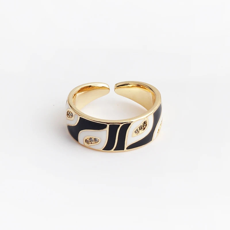 Colorful Adjustable Enamel Gold-plated Statement Rings on Luulla
