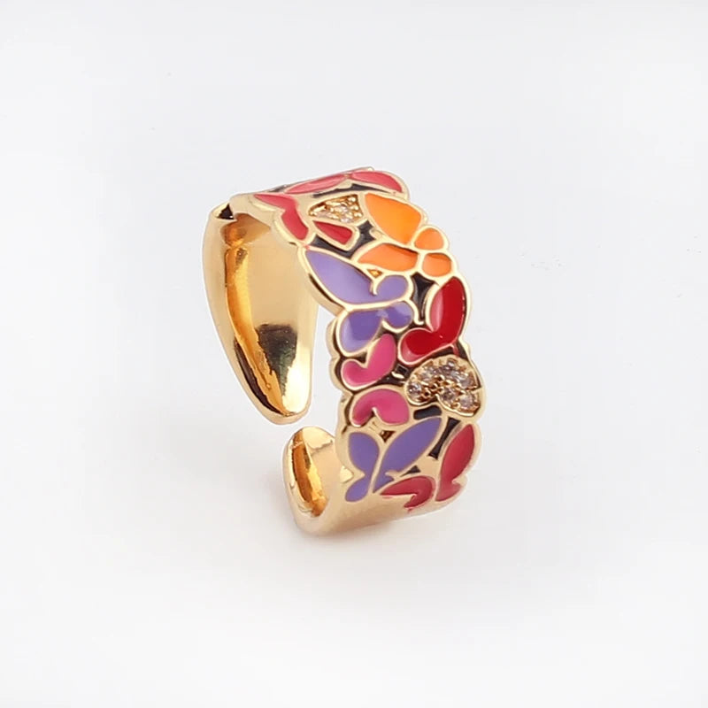 Colorful Adjustable Enamel Gold-plated Statement Rings on Luulla