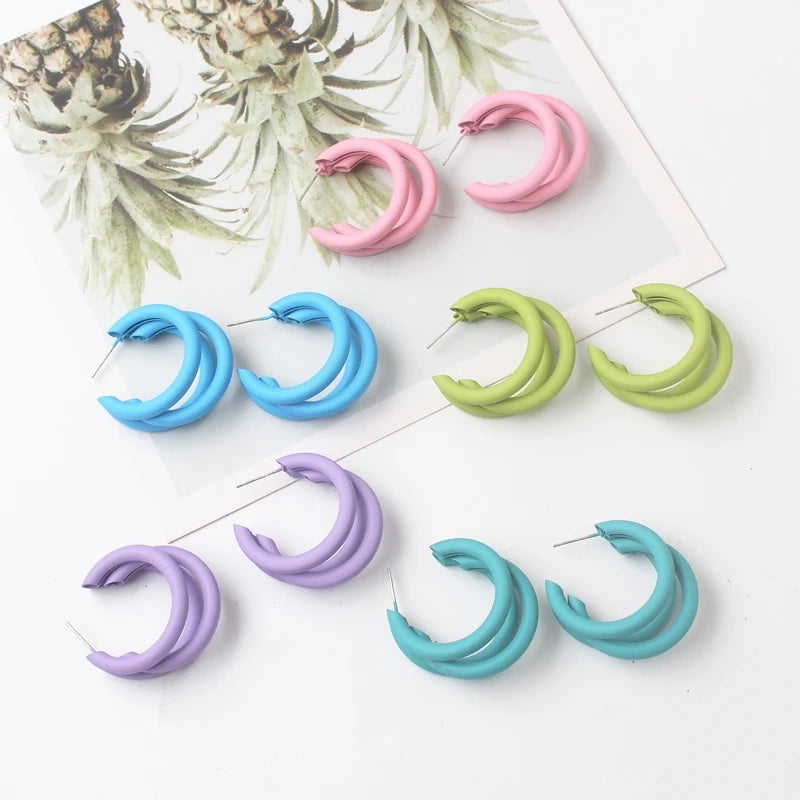 Colorful Chunky Twisted Hoop Earrings Set Collection on Luulla