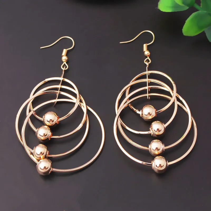Elegant Gold Multi-hoop Dangle Earrings Set on Luulla