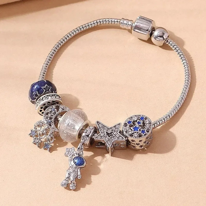Silver Charm Bracelet With Star And Bead Decorations on Luulla