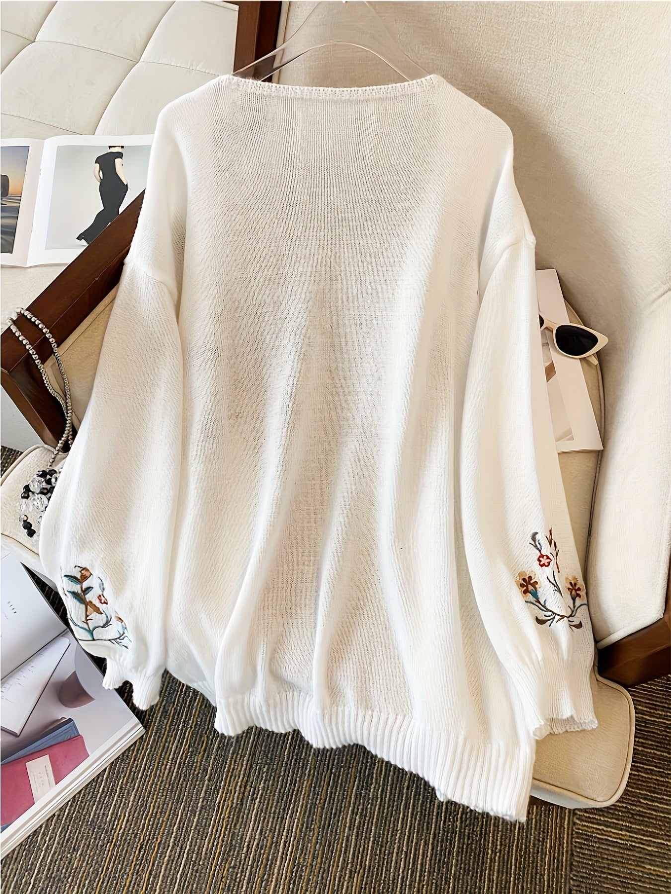 Boho Chic Floral Embroidered Knit Cardigan Sweater on Luulla