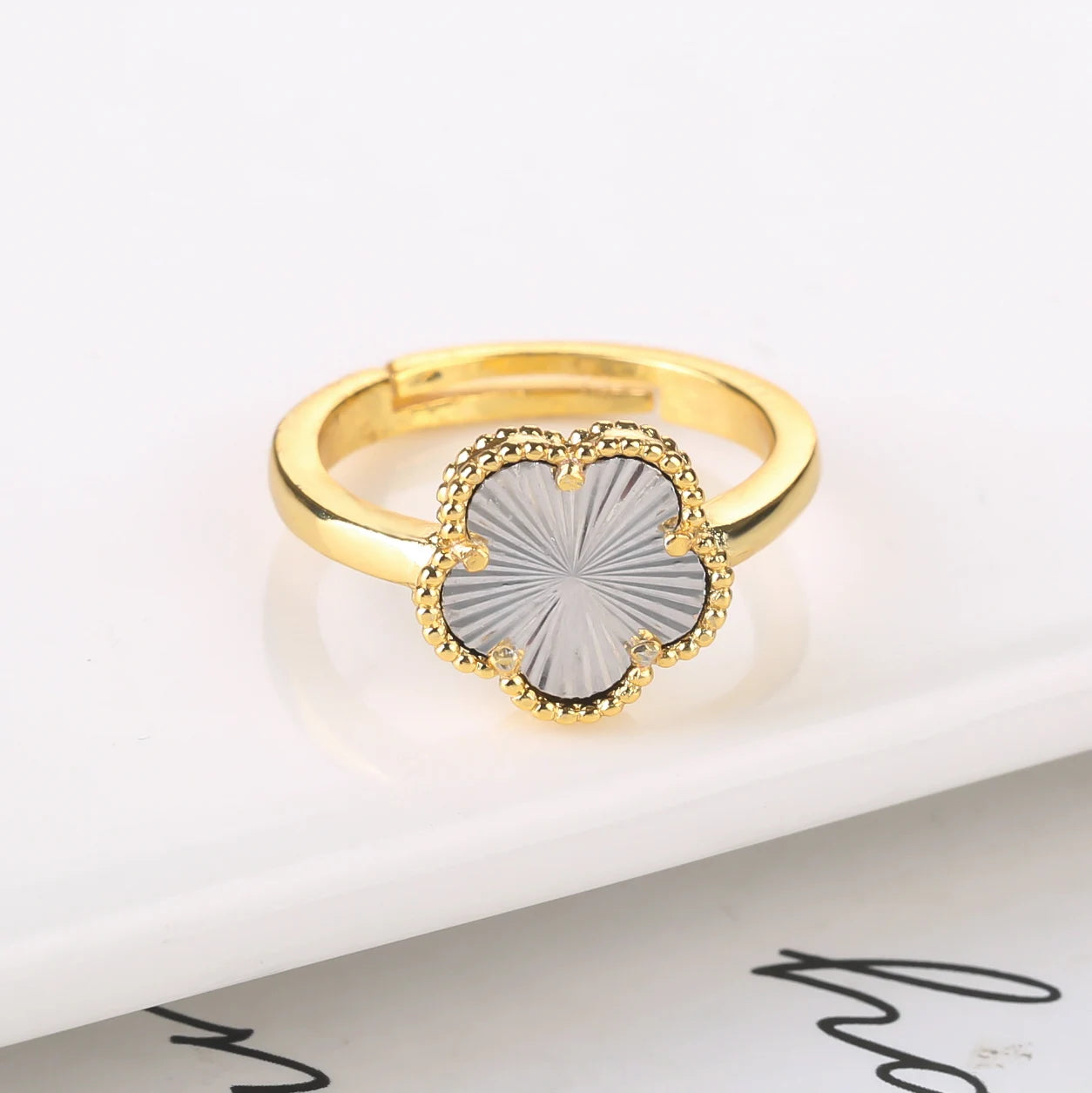Colorful Flower Design Adjustable Gold Rings Collection on Luulla