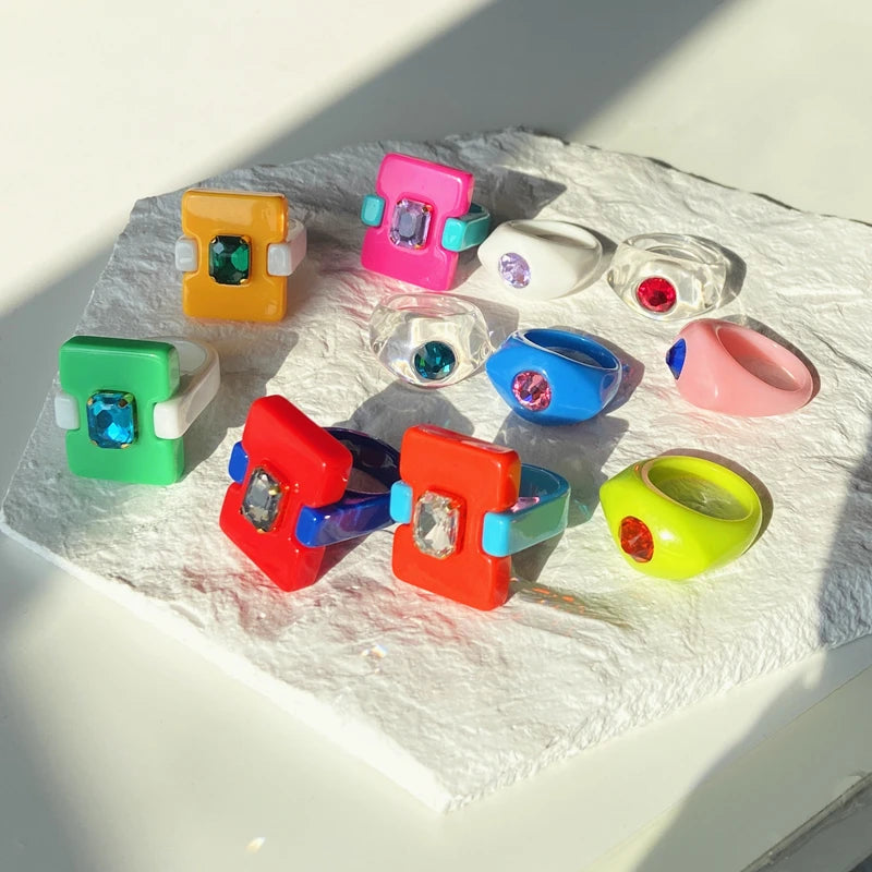 Colorful Chunky Resin Rings Set For Women on Luulla