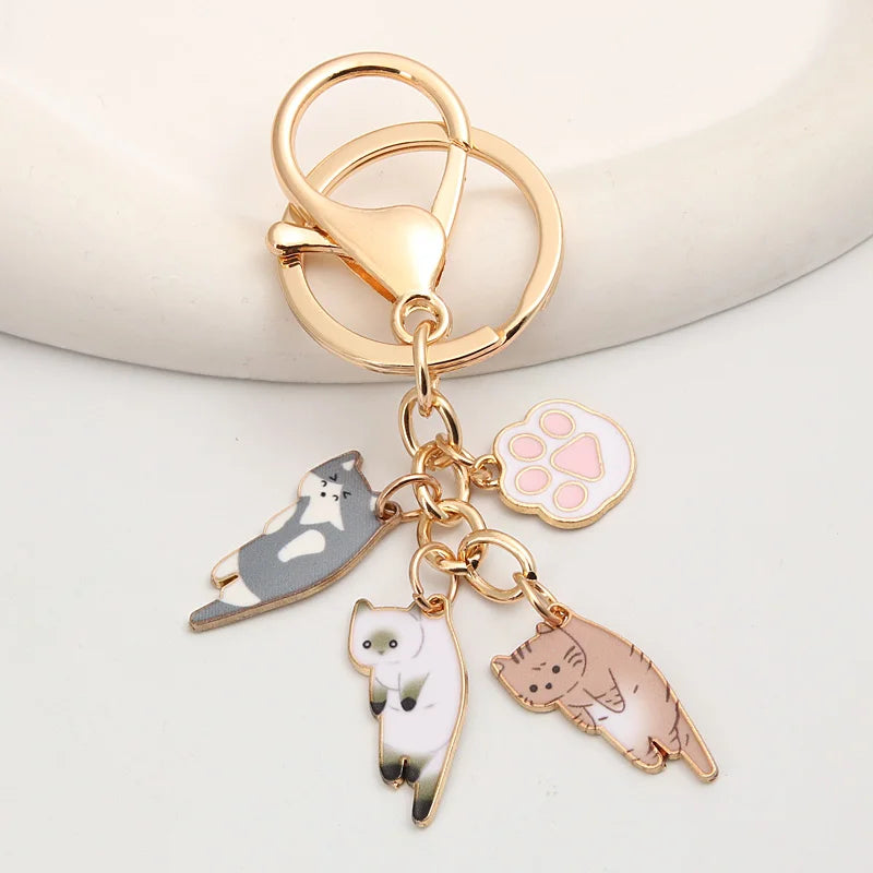 Cute Cat Charm Keychain With Paw Print on Luulla