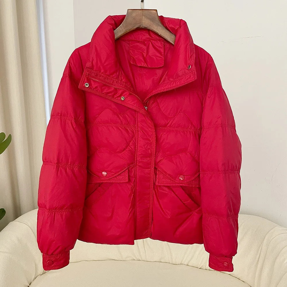 Cozy Quilted Red Puffer Jacket For Winter on Luulla