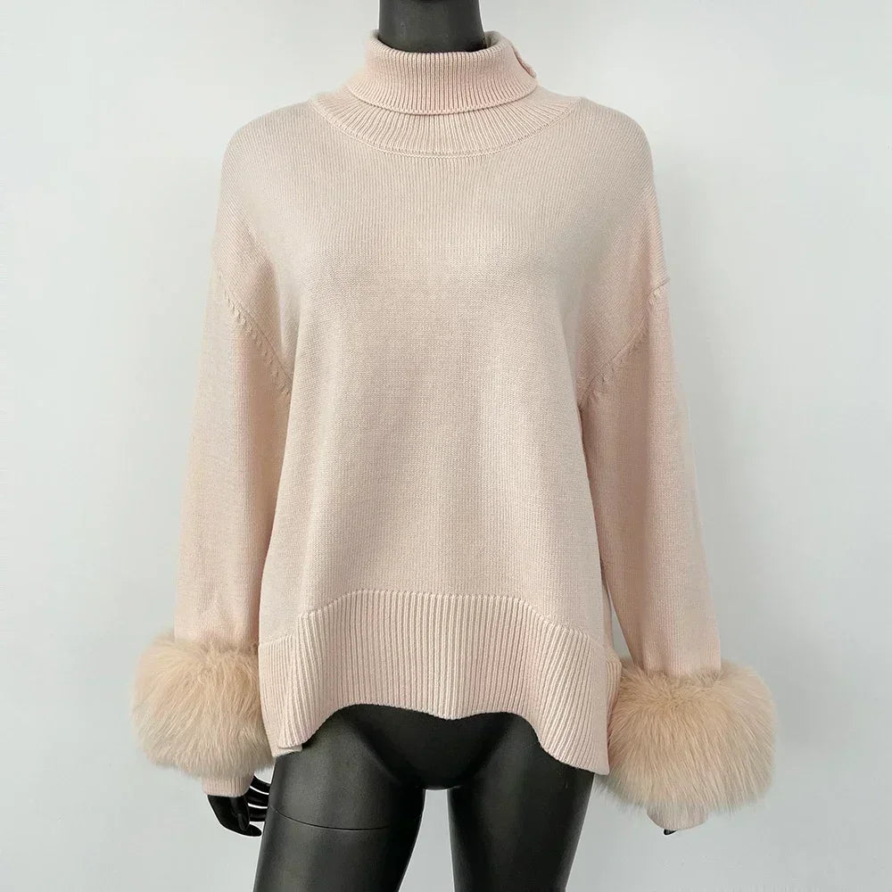 Soft Knit Sweater With Faux Fur Cuffs on Luulla